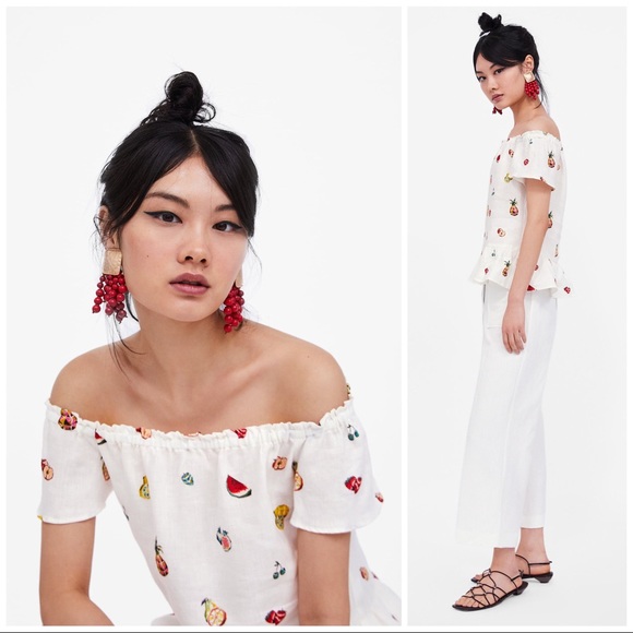 Zara | Tops | Zara Blogger Linen Fruit Printed Top | Poshmark